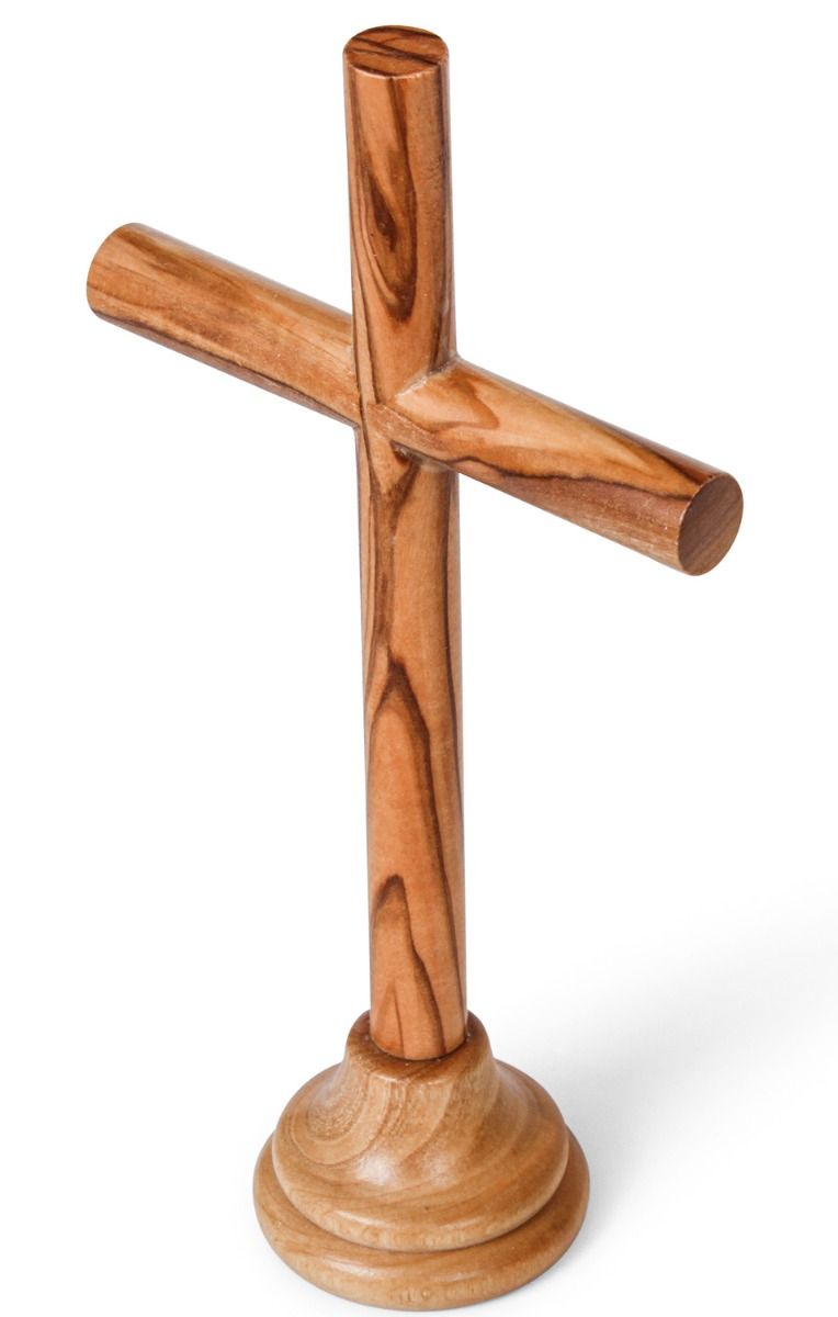 Olive Wood Standing Cross Round Base - Made in Bethlehem - The ...