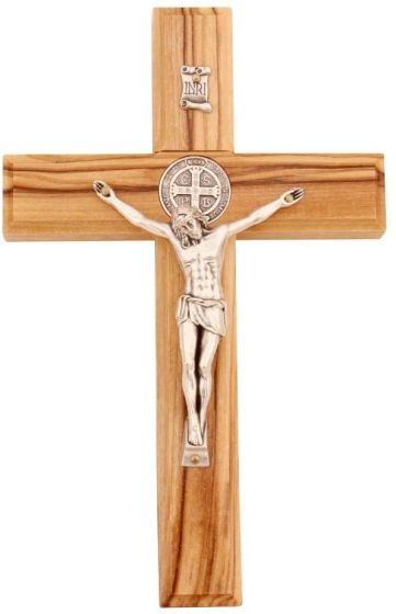 St. Saint Benedict Wall Wood Cross Crucifix Silver Plated - The ...